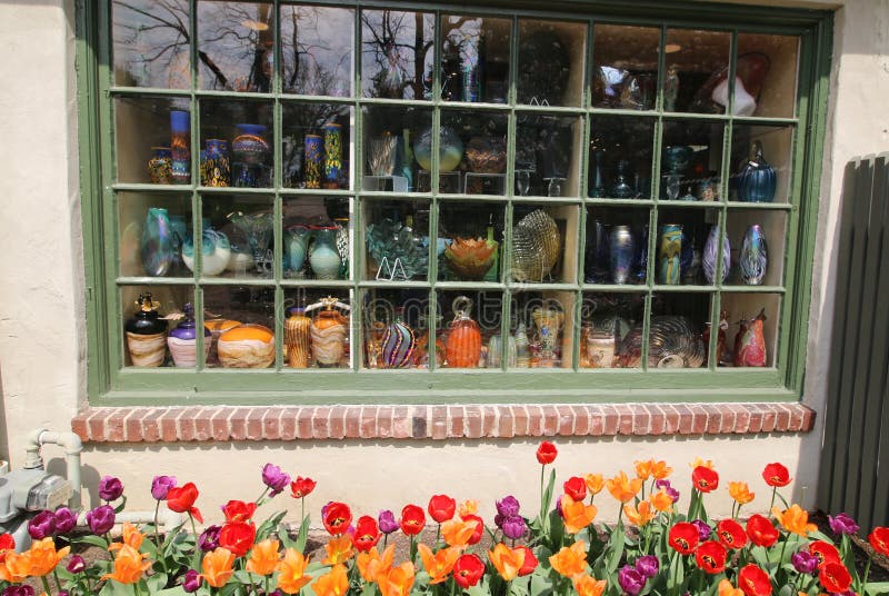 The Storefront Windows with the Tulips in Front, Stock Image - Image of ...