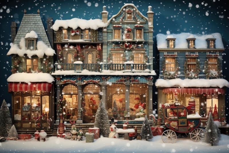 A Storefront, Antique Toys and Snow Patterns on the Glass, an Old ...