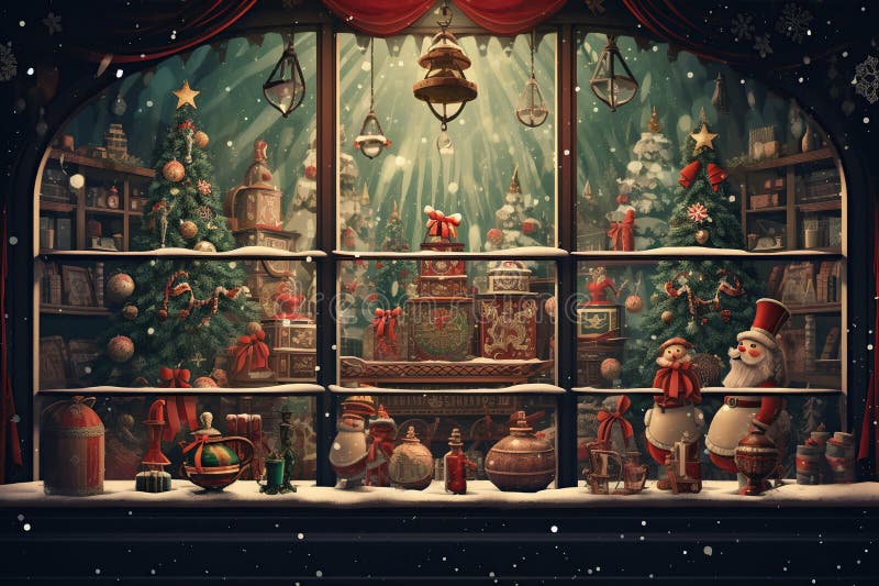 A Storefront, Antique Toys and Snow Patterns on the Glass, an Old ...