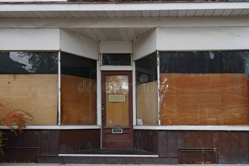 Storefront with Boarded Up Windows Stock Image - Image of class, front ...