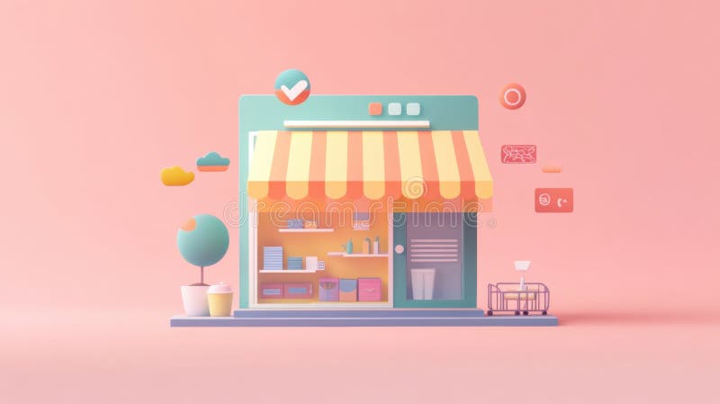 A Storefront with a Clock and a Few Items Stock Illustration ...