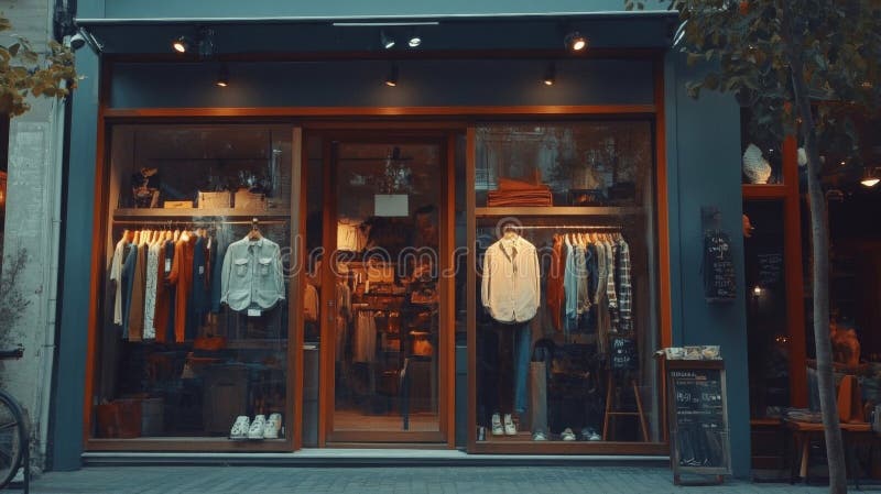 A Storefront with Clothing Displayed in the Windows Stock Illustration ...