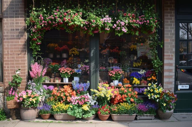 Storefront Decorated for Spring and Easter with Flowers and Whimsical ...