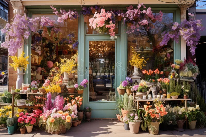 Storefront Decorated for Spring and Easter with Flowers and Whimsical ...