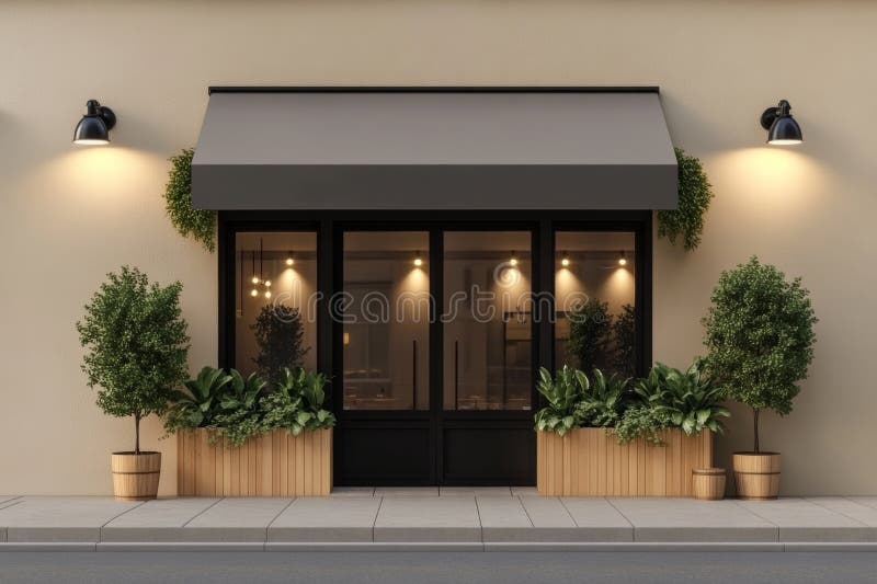 A Storefront Featuring a Big Canopy and a Window Showcasing Plants ...