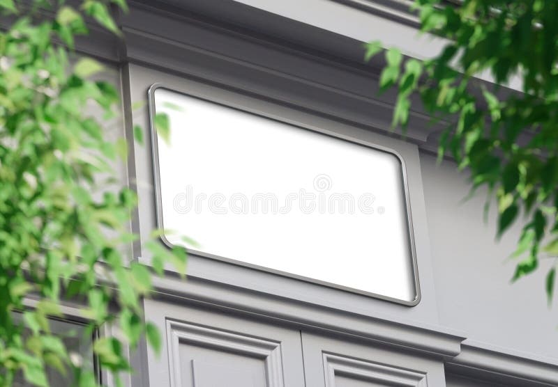 Storefront on a Grey Shop Frontage Mockup. Empty Store Brand Signboard ...