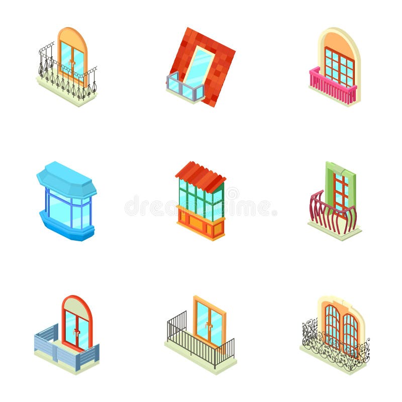 Storefront Icons Set, Isometric Style Stock Vector - Illustration of ...