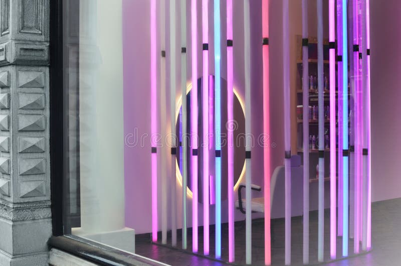 Storefront of Shop with Creative Modern Illumination Stock Photo ...