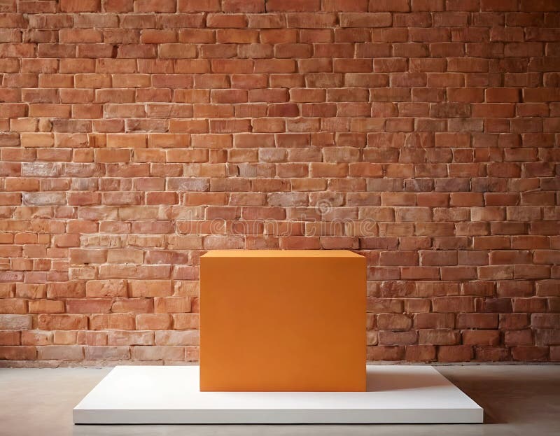 Storefront Stand - Orange Pedestal on Brick Background. Stock ...