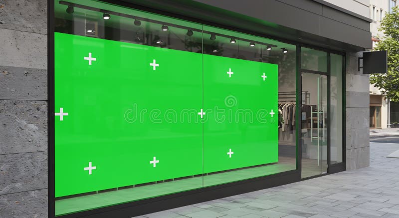 Storefront Window Mockup with Green Screen for Advertising Display ...