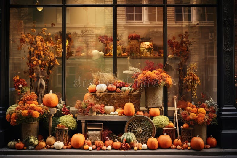 A Storefront Window with a Seasonal Advertising Display Stock ...
