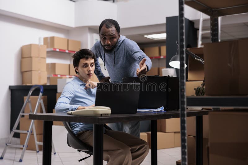 Storehouse Employees Analyzing Metallic Box Order Checking Distribution ...