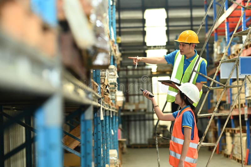 Storehouse Employees Using Barcode Scanner To Scanning Box and Checking ...