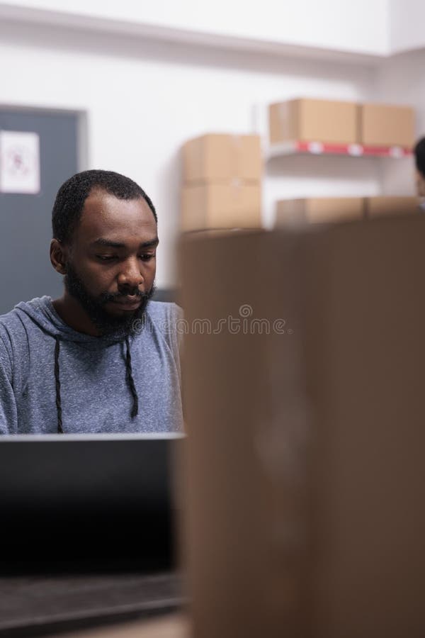 Storehouse Manager Checking Shipment Logistics before Start Preparing ...
