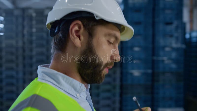 Storehouse Worker Inspecting Boxes before Shipment Analysing Storage ...
