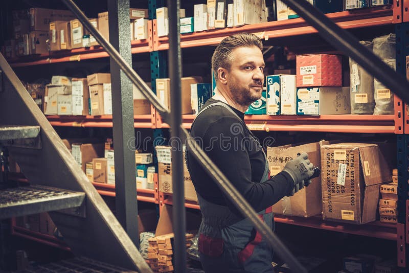 Storekeeper with Handheld Barcode Scanner Working in a Warehouse Stock ...