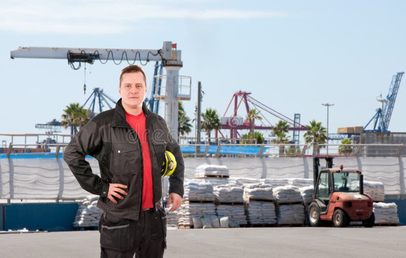 Storekeeper with Helmet in Port Stock Photo - Image of dockyard, helmet ...