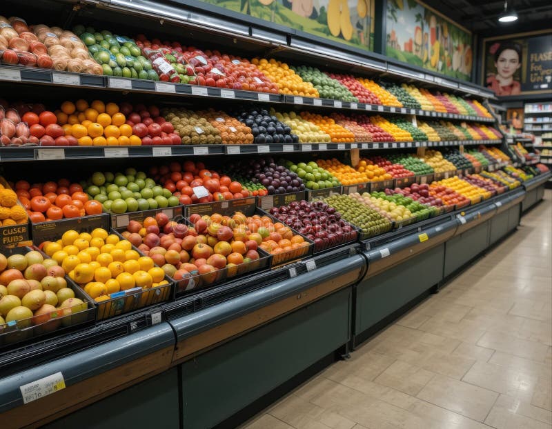 The Stores Brightly Lit Fruit and Vegetable Section is Full of Fresh ...