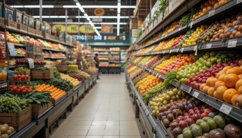The Stores Brightly Lit Fruit and Vegetable Section is Full of Fresh ...