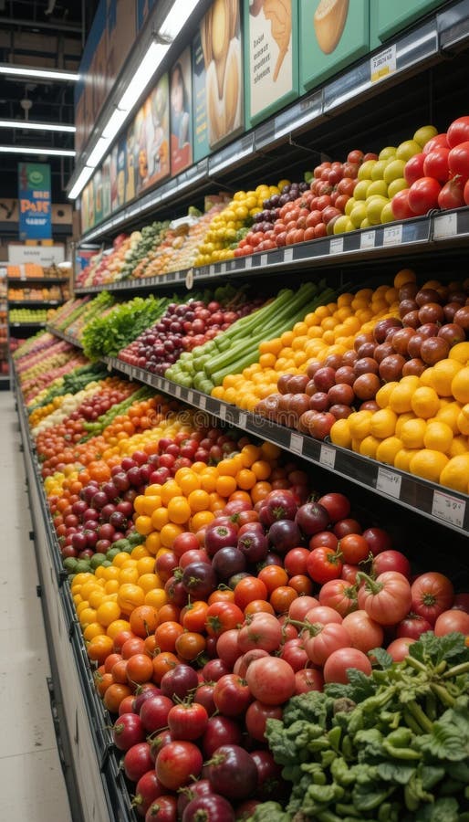 The Stores Brightly Lit Fruit and Vegetable Section is Full of Fresh ...