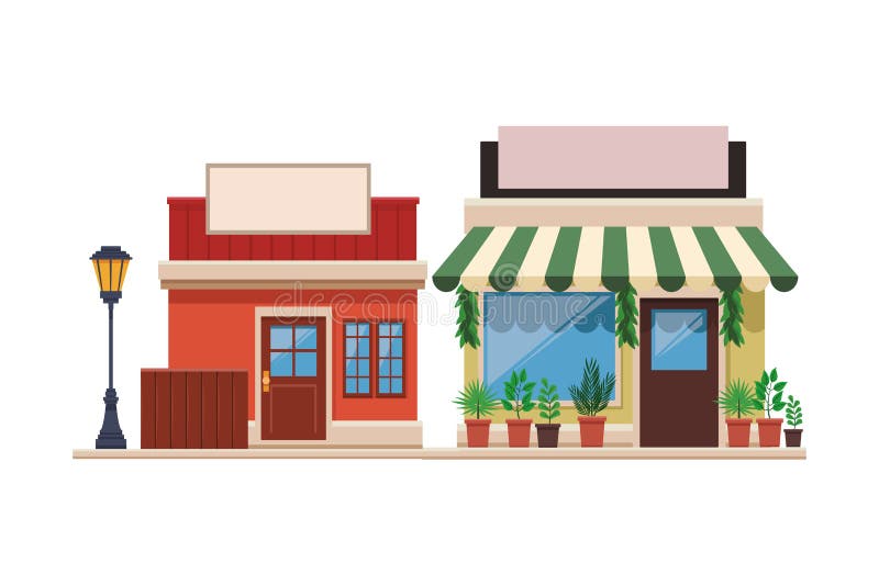 Stores Shopping Front Cartoon Stock Vector - Illustration of nature ...