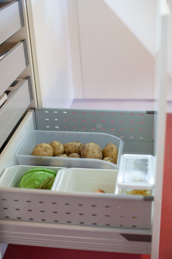 Storing Vegetables in the Kitchen. Stock Image - Image of drawer ...