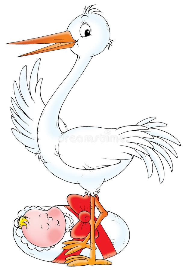 Stork with baby stock vector. Illustration of stork, animated - 198738
