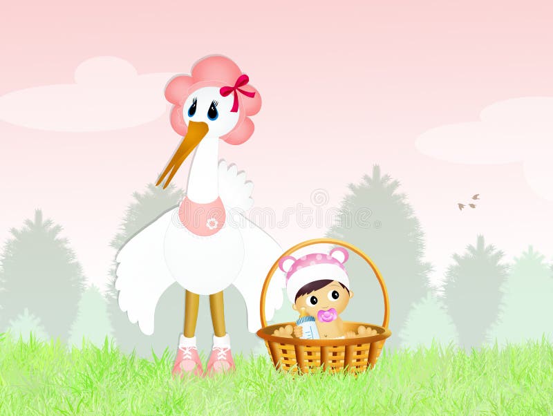Stork with baby stock illustration. Illustration of cute - 58523501