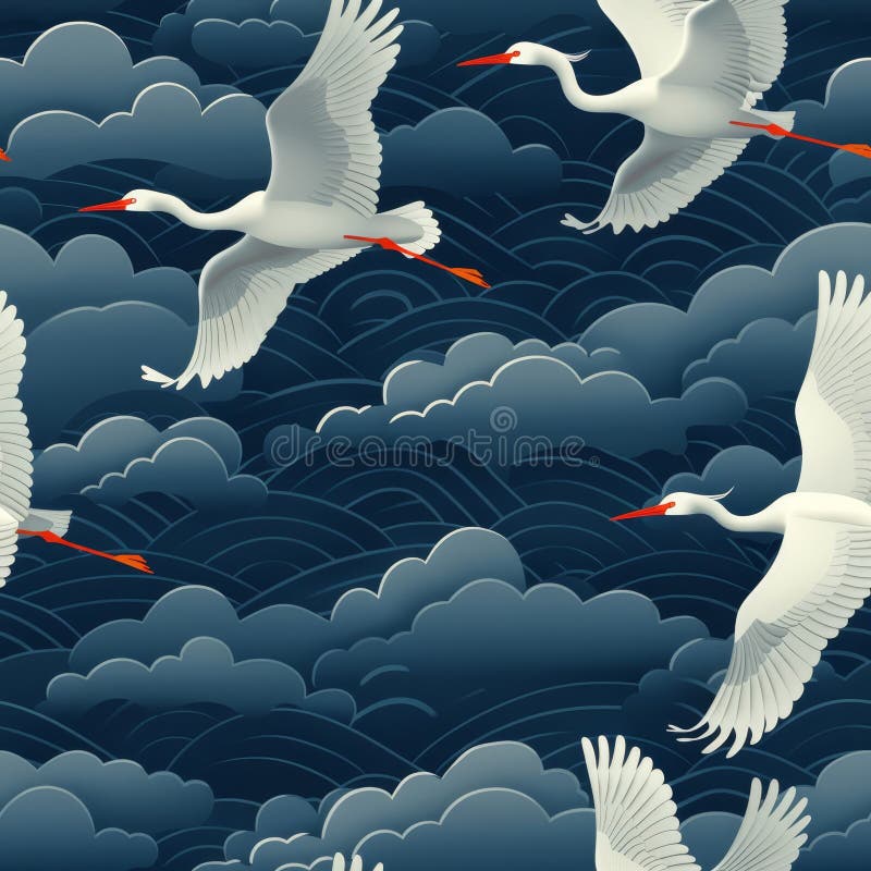 Stork Birds and Clouds, Seamless Pattern. Nice Tileble Illustration ...