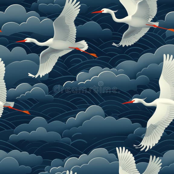 Stork Birds and Clouds, Seamless Pattern. Nice Tileble Illustration ...