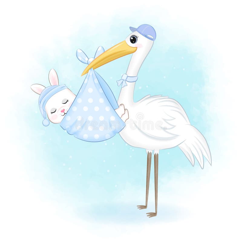 Stork Carrying Baby Rabbit, Newborn Concept Stock Vector - Illustration ...