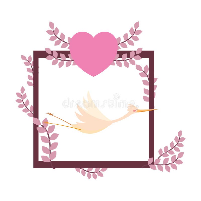 Stork Flying Branches Leaves Design Stock Illustration - Illustration ...