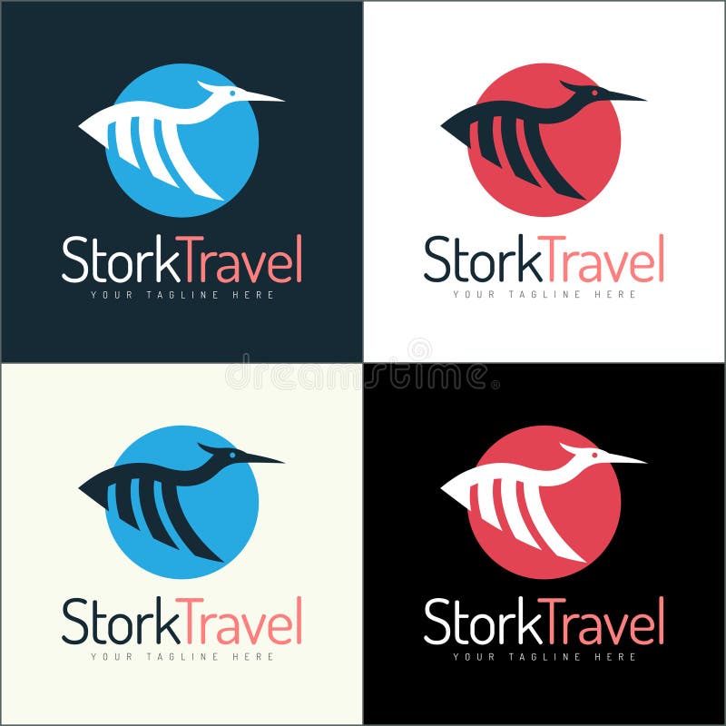 Stork Flying Silhouette Travel Logo Set Template Design Stock Vector ...