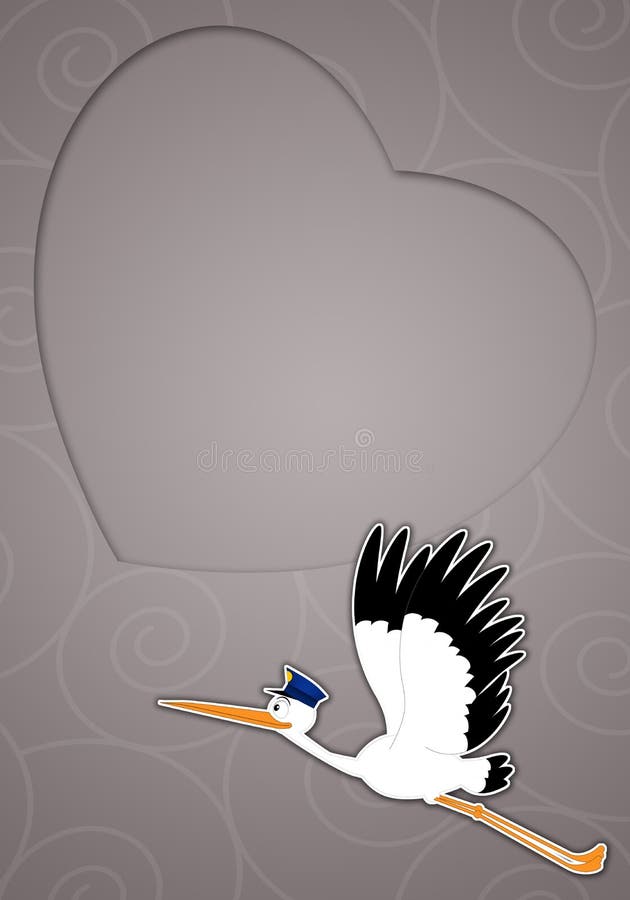 Stork with Heart in Black and White Stock Vector - Illustration of ...