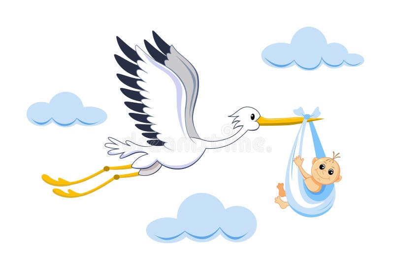 Stork Med Babyteckning - Vector Vektor Illustrationer - Illustration av ...