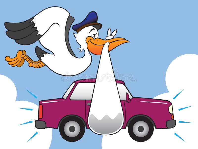 Stork with New Car stock vector. Illustration of amusing - 56944631