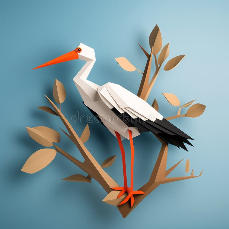 Polygon Design Stork Paper Craft for Wall Decoration Stock Illustration ...