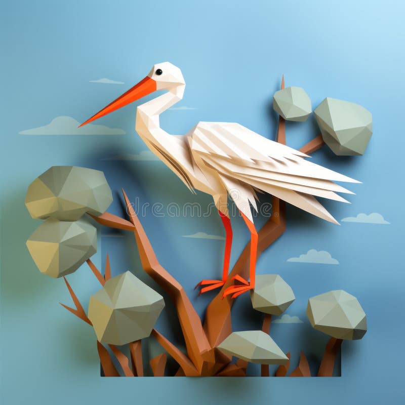 Simple and Eye-catching Stork Paper Craft with Polygon Design Stock ...