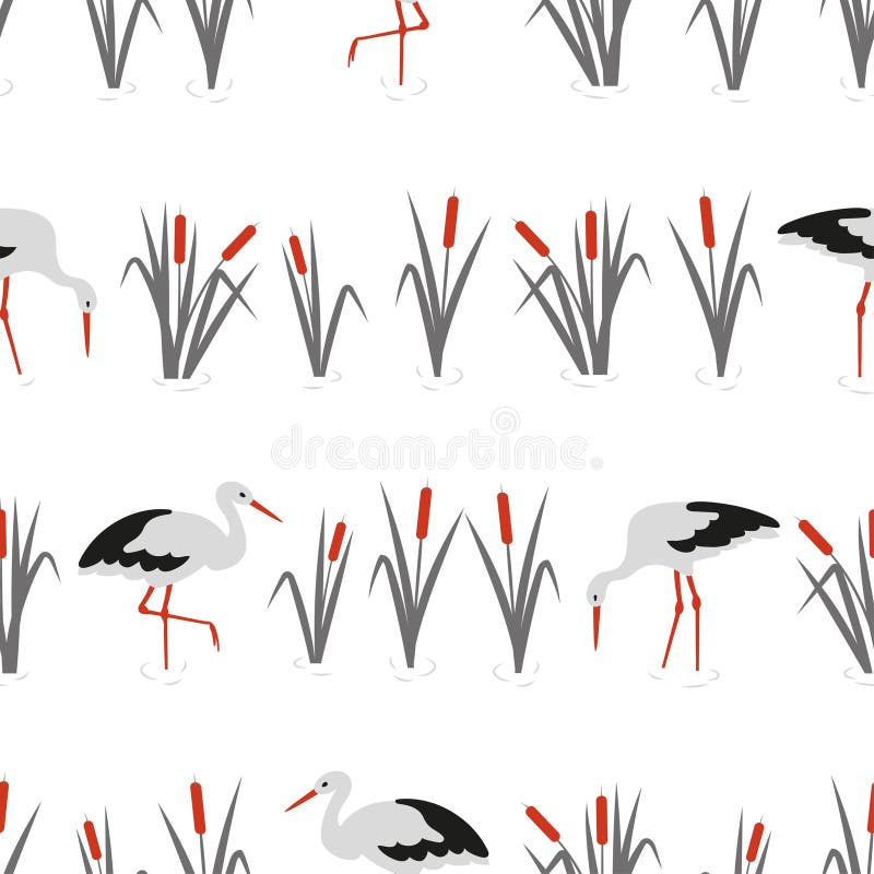 Storks and Reeds Seamless Vector Pattern Stock Vector - Illustration of ...