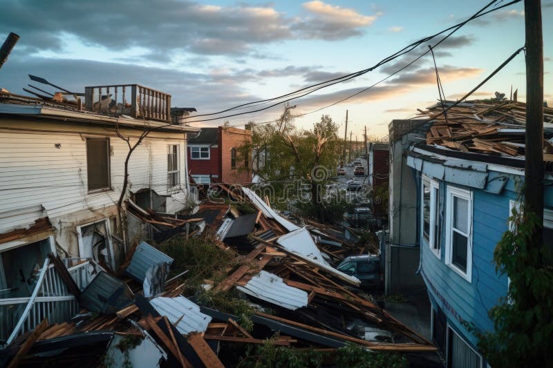 Storm Aftermath with Debris and Damage on Rooftop Stock Illustration ...