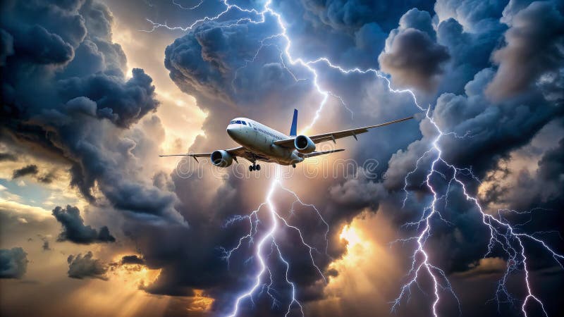 Through the Storm, Airplane Flying, Lightning Strikes, Dramatic Clouds ...
