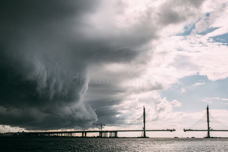 Storm is Approaching the City from the Bridge Stock Photo - Image of ...