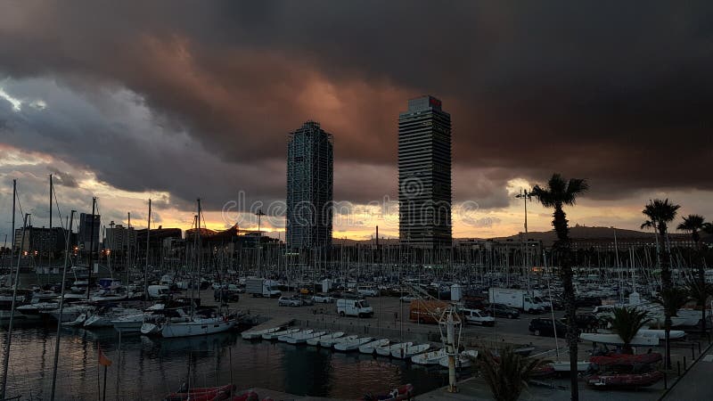 Storm in Barcelona editorial photography. Image of dark - 101094482