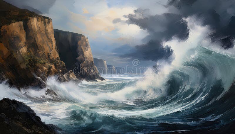 Storm Breaks on Coastal Cliffs Stock Illustration - Illustration of ...