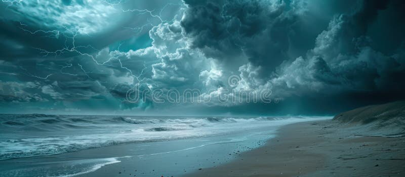 Approaching Storm Over Ocean Beach Stock Photo - Image of crashing ...