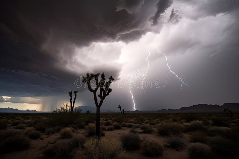 Storm Brews in the Desert, with Dramatic Lightning Strikes and Rolling ...