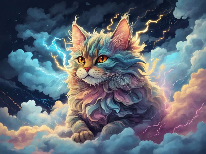 Storm Cat on the Sky, Ai Generated Stock Illustration - Illustration of ...