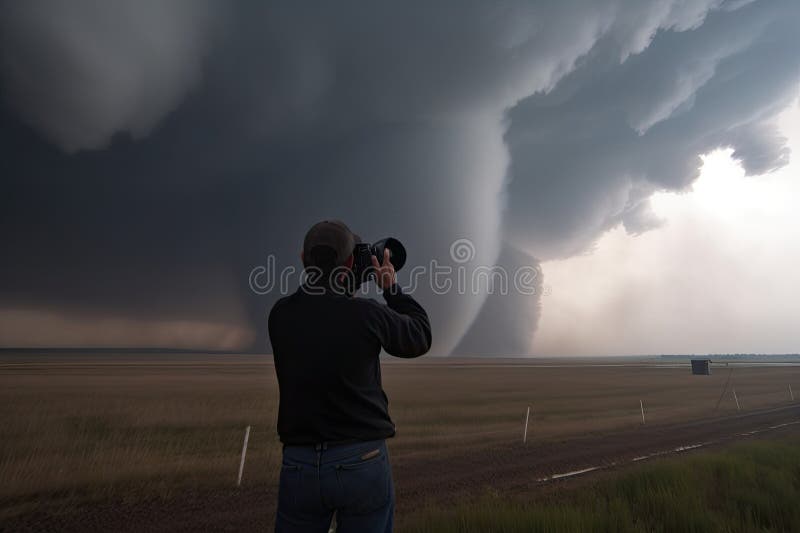 Storm Chaser, with Camera in Hand, Capturing Up-close Shots of Tornado ...