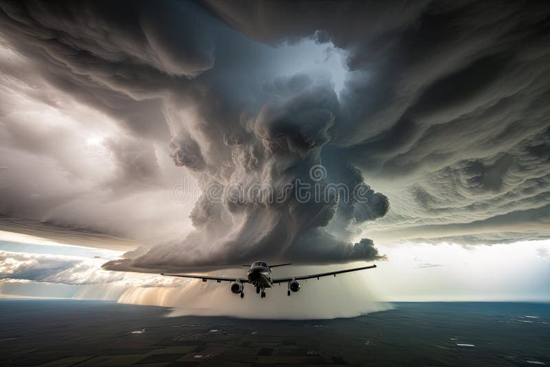 Storm Chaser Flying through the Eye of a Storm, with Clear Skies on the ...