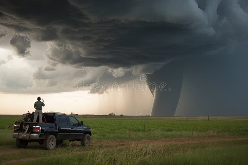 Storm Chaser Observes Powerful Tornado from a Safe Distance, with Storm ...